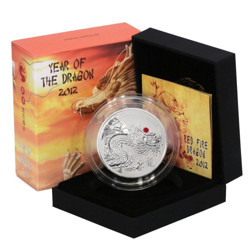 Fiji Year of the Dragon Proof 2oz .999 Silver Crown Ruby Insert 2012 ...