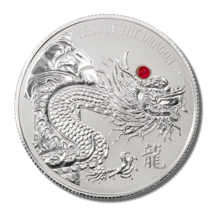 Fiji Year of the Dragon Proof 2oz .999 Silver Crown Ruby Insert 2012 ...