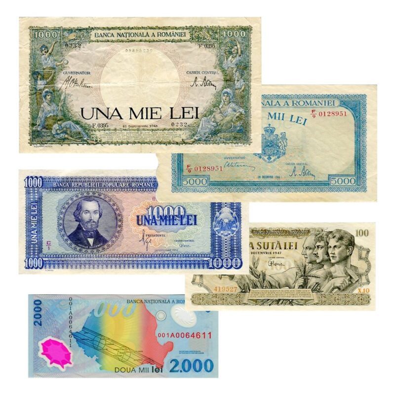 Romania: Five Romanian Banknotes - Black Mountain Coins & Stamps